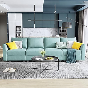 HONBAY 102'' Modular Sofa Couch Upholstered Fabric Sofa with Storage Seats 4 Piece Sofa for Living Room, Aqua Blue