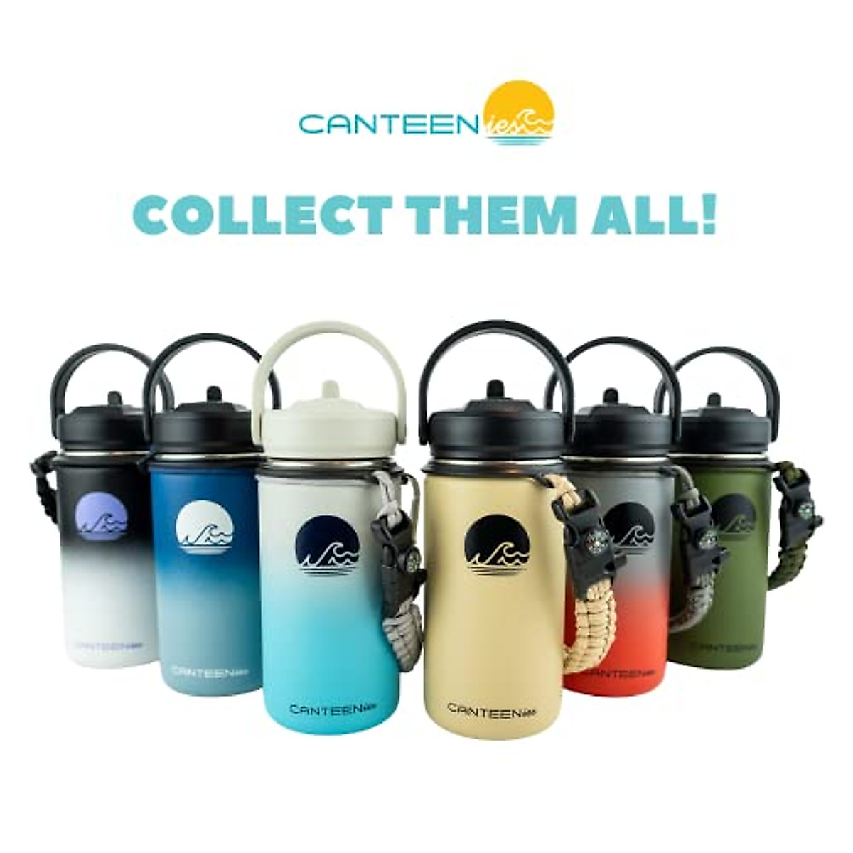 Canteenies Kids Water Bottle for School, 14 Oz, Straw Lid, Stickers, Vacuum Insulated Stainless Steel Double Walled, BPA Free Food-Safe, Leak-Proof Tumbler Travel Cup For Boys