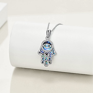 URONE Hamsa Hand Necklace for Women Sterling Silver Hamsa Protection Pendant Necklace Hamsa Jewelry for Women Mothers Day