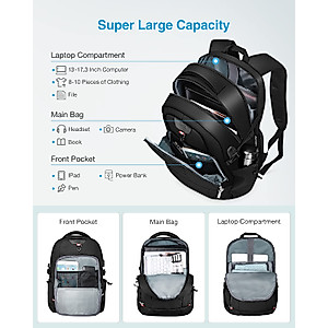 HOMIEE Laptop Backpack Extra Large Travel Backpack 40L Anti Theft College School Backpack for Men Women with USB Port, Water Resistant Business Computer Bag Fit 17.3 Inch Laptop