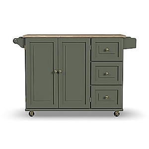 Homestyles Mobile Kitchen Island Cart with Wood Top and Dropleaf Breakfast Bar, 18" D x 53.5" W x 36" H, Green