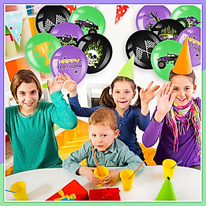 Silipull 54 Pcs Truck Balloons Birthday Party Decoration Truck Birthday Party Supplies 12 Inch Green and Purple Balloons Kit Race Car Decorations Latex Balloons for Truck Theme Birthday Baby Shower