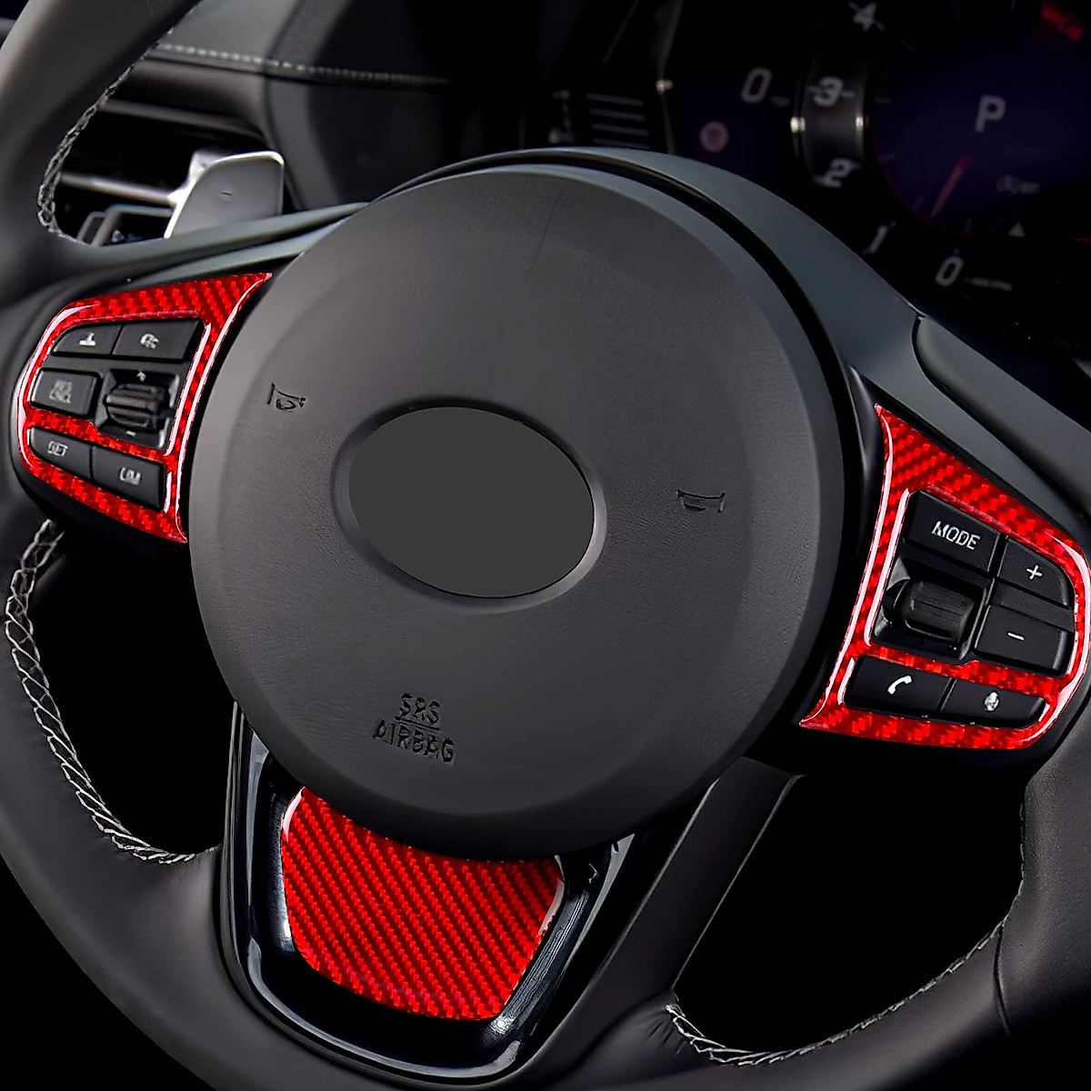 AIRSPEED Car Steering Wheel Cover Sticker Carbon Fiber Steering Wheel Button Frame Interior Decorative Trim Sticker for Toyota Supra GR A90 A91 MK5 2019-2022, Red