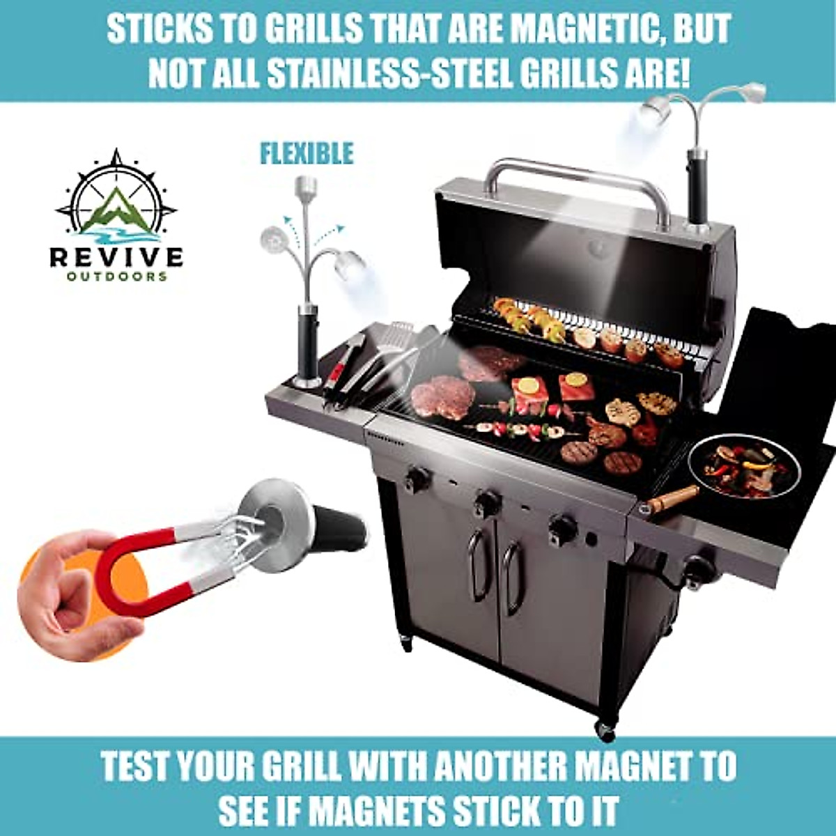 Revive Outdoors BBQ Grill Light with LED Lights & Magnetic Base - Accessory for Outdoor Cooking on Grill, Smoker, or Griddle & Grilling Gift for Men