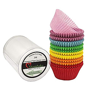 Mombake Standard Rainbow Bright Greaseproof Cupcake Liners Paper Baking Cups Assorted 6 Colors, 200-Count