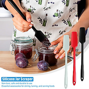Patelai 3 Pieces Silicone Jar Spatula Long Handle Rubber Spatula Heat Resistant Non-Stick Silicone Scraper Kitchen Silicone Spatula with Stainless Steel Core for Baking (Red, Black, Light Green)