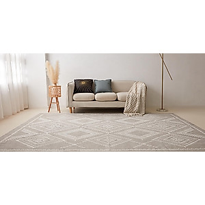 COOVA Vintage Printed Extra Large Living Room Area Rug – Kid and Pet Friendly 8x10ft Rug, Non-Shedding Soft Non-Slip Area Carpet, Foldable Bedroom Rug, Eco-Friendly Washable Rug,Rhombus Taupe