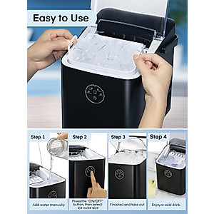 FOHERE Countertop Ice Maker with Handle, Portable Ice Machine Self-Cleaning, 28 lbs in 24Hrs, 2 Sizes of Bullet Ice, Ice Ready in 6 Mins, with Ice Scoop & Basket, for Home/Kitchen/Camping/RV