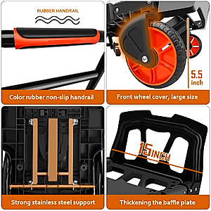 Folding Hand Truck, Dolly Cart Heavy Duty with 440lbs Capacity & 4 Wheels, Portable Hand Truck Dolly, 2in1 Transform Hand Cart, Collapsible Small Platform Cart for Home/Office/Travel Use, Easy Storage