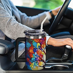 FZQVSGW Tree 40 Oz Tumbler with Handle And Straw Stainless Steel Vacuum Insulated Tumblers Reusable Keep Drinks Cold Coffee Cup Holder Friendly Gifts for Women Men Car Gym Travel