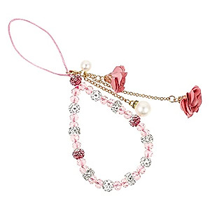 Hemobllo Cell Phone Straps Creative Crystal Flower Pendant Charm Non- slip Phone Lanyard Cute Pocket Keychain Strap for Car Key Purse Decoration (Pink)