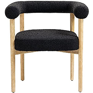 Meridian Furniture 561Black-C Hyatt Collection Mid-Century Modern Dining Chair with Solid Wood Natural Finish, Rich Black Boucle Fabric, 26.5" W x 22" D x 28" H, Black