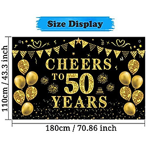 Trgowaul 50th Birthday/Anniversary/Wedding Decorations for Women Men, Cheers to 50 Years Banner, Black and Gold 50th Birthday Backdrop, 50 Bday Decorations Party Banner Photography Supplies Background