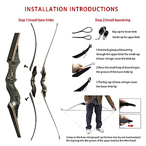 Obert Black Hunter Archery Takedown Recurve Bow American Longbow Adult Right Hand Hunting Wood Bow 60",60lbs Target Practice