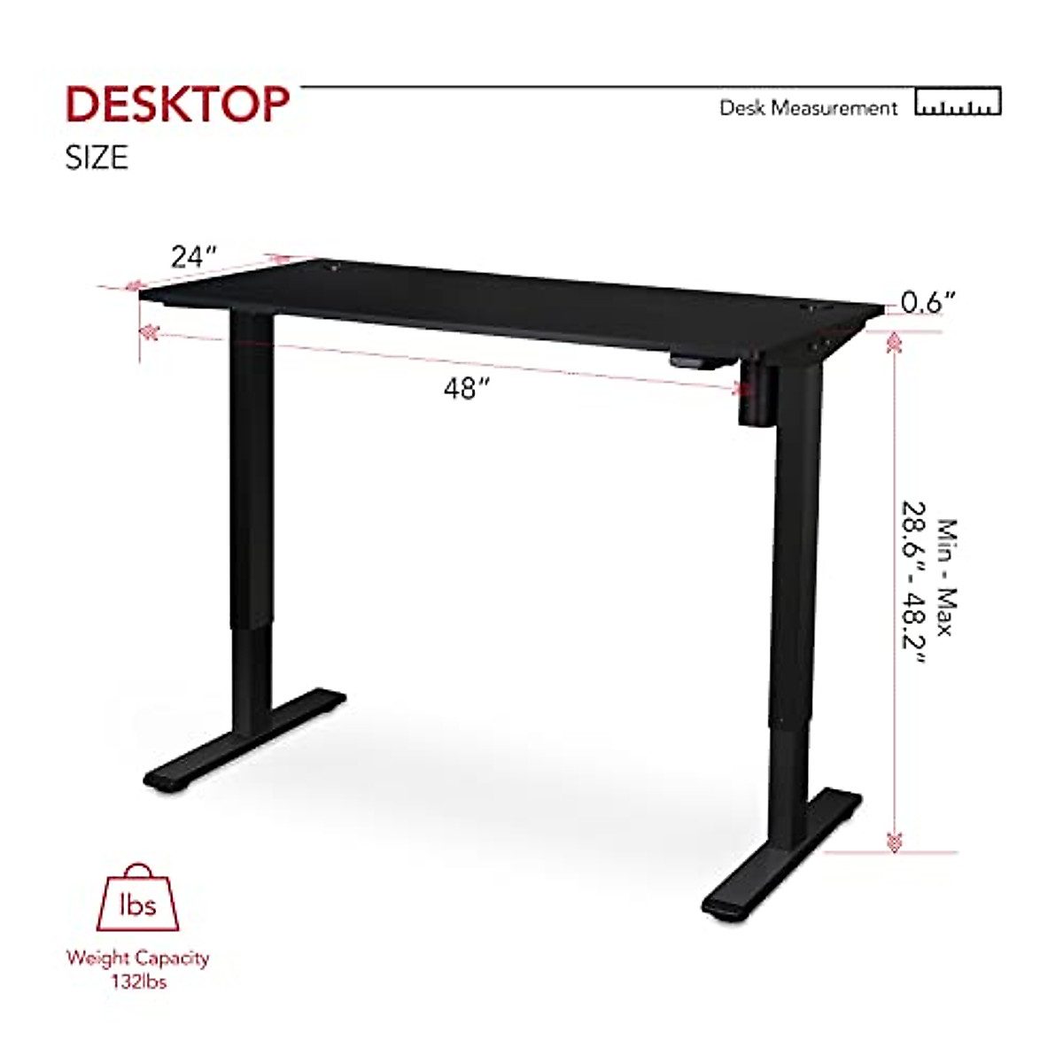 SANODESK Electric Standing Desk Adjustable Height Desk 48 x 24 Inches Sit Stand Up Desk with Splice Board for Home Office Computer Table (Black Frame + 48" Black Top)