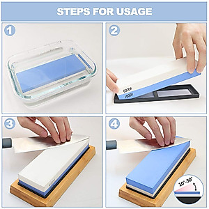 MASSUGAR Whetstone Knife Sharpening Stone Set, 2-Sided Premium Wet Stone Sharpener 1000/6000 Grit Wetstone Kit for Kitchen knives with Non-Slip Bamboo and Silicon Base Angle Guide, Flattening Stone