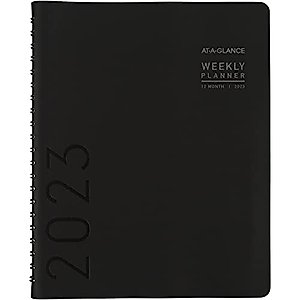 AT-A-GLANCE 2023 Weekly & Monthly Planner, Half-Hourly Appointment Book, 8-1/4" x 11", Large, Monthly Tabs, Pocket, Contemporary, Black (70950X05)