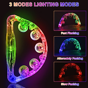 Aywewii LED Tambourine, Light Up Toys Handheld Musical Flashing Tamborine Autism Toys Party Supplies for Birthday Anniversaries Gifts for Kids Adults Teens(Four Colors are Randomly Sent) 2 Pcs