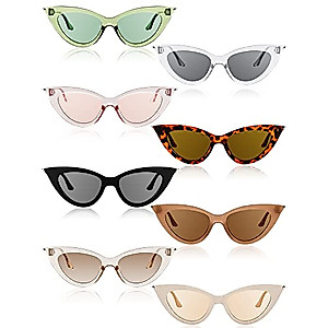 Leinuosen 8 Pairs Retro Cat Eye Sunglasses Vintage Sunglasses Colorful Women Sunglasses Trendy Sunglasses for Party (Mixed Colors)