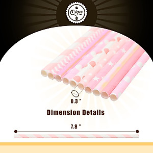 Pink Paper Straws for Drinking Pink Disposable Straws 150pcs Disposable Straws Bulk（10 Pattern） qiqee