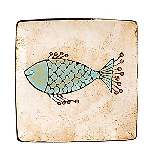 HomeVss, Stoneware Artisan Hand Painted Fish, 16pc Reactive Glaze Dinnerware Set