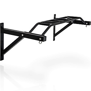 Wall Mount Pull-Up Bar - 47” Multi-Grip Chin-Up Station with Hangers for Punching Bags, Power Ropes for Home Gym Strength Training Equipment (Black.)