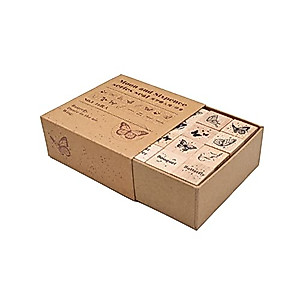 Cliocoo 16cs Wood Rubber Stamp Set, Moon&Star Decorative Wooden Stamp Set, Universe Planet Stamp for Art Craft, Journal, Diary, Scrapbook, Planner, Letter, Card Making M-26 (5-Butterfly)