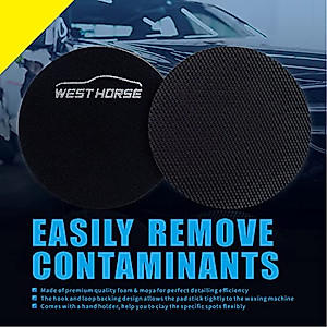 WEST HORSE 6" Car Detailing Clay Pad, Clay Bar Pad Disc for Auto Detailing, 1Pc Magic Clay Pad and 1Pc Hand Strap Applicator (6 Inch, Black)