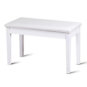 GOFLAME Duet Piano Bench, White, Padded Cushion, Solid Wood Construction, Hidden Music Storage, 29.5" x 14" x 19.5"