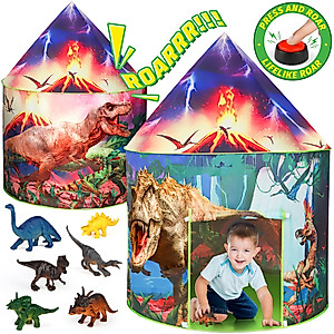 HopeRock Dinosaur Kids Tent with Roar Button, Kids Play Tent with Dinosaur Toys for Boys & Girls Kids Pop Up Tent for Boys, Kids Indoor Tents Birthday Chirstmas Gifts for 3 4 5 6 7+ Years Old Boys