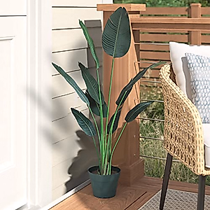 Chantoo Artificial Bird of Paradise Plant 4FT Fake Tropical Palm Tree with 8 Trunks in Pot for Indoor Outdoor Perfect Faux Plants for Home Garden Office Store Decor