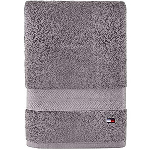 Tommy Hilfiger Modern American Solid Bath Towel, 30 X 54 Inches, 100% Cotton 574 GSM (Steel Grey)
