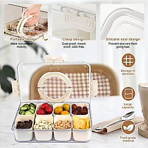 Kitchen Portable Plastic Spice Storage Container Snack Storage Box Snackle Box Clear Divided Serving Tray with Lid and Handle | Clear Snack Organizer Box for Party, Picnic, Travel
