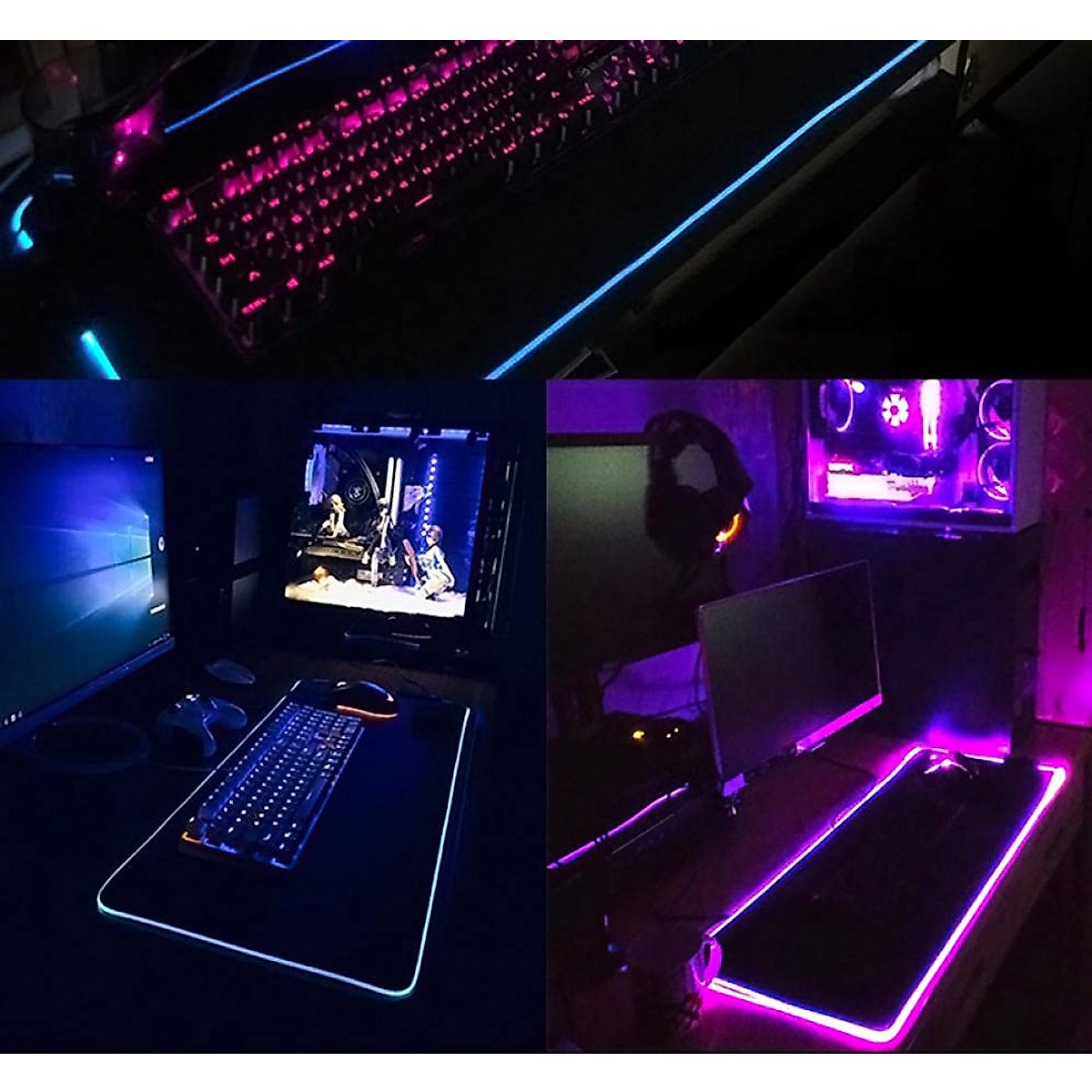 HYSTTBD Gaming Mouse Pads Gaming Computer Mousepad RGB Hexagon LED Carpet Pc Desk Keyboard Mat with Backlit 23 62' x11 81', 600x300mm