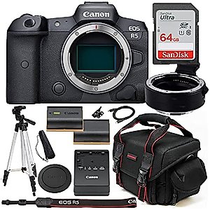 Canon EOS R5 Full Frame Mirrorless Camera (Body Only) Bundle + EOS R Mount Adapter + 64GB Ultra High Speed Memory Card + Accessories Including Extra Battery, Case and Tripod (Renewed)