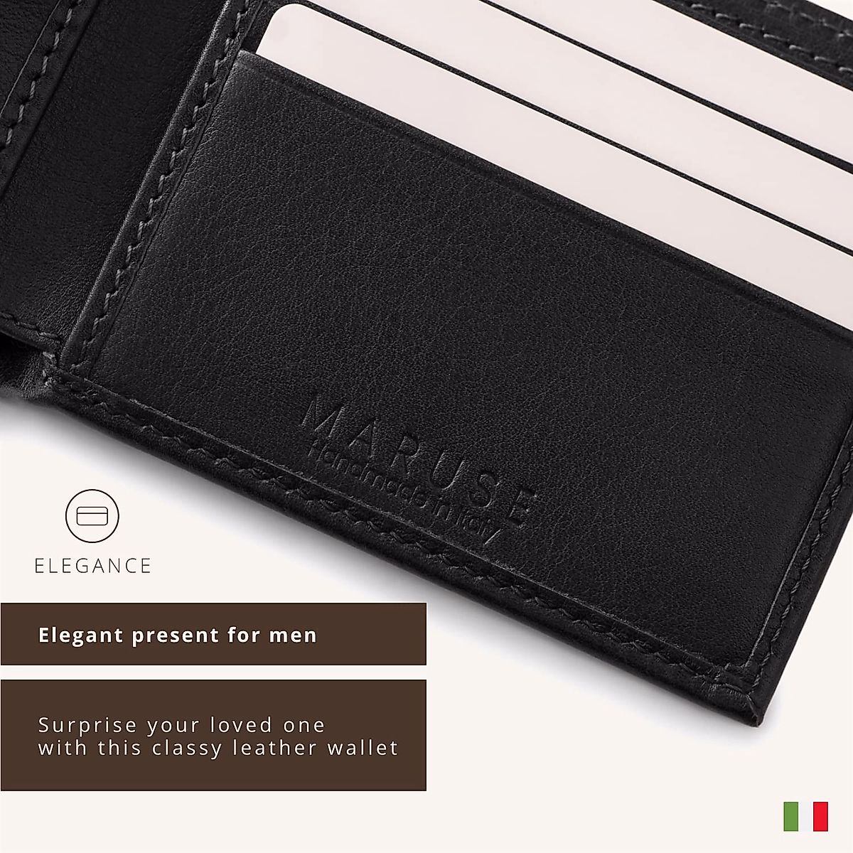 Maruse Bifold Wallet - Slim Leather Wallet – Genuine Italian Calf Leather Wallet – Elegant and Classy – Versatile and Minimalist Wallet for Men, Black