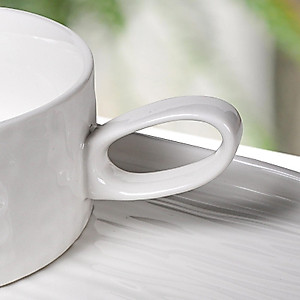 Wareland Soup Bowl with Handle & Salad Plate, Soup and Sandwich Plate Combo, 18oz Soup Mug/Cup for Cereal, Ceramic Pasta Plate for Appetizer, Dessert, Rice, Dishwasher & Microwave Safe, Cream White