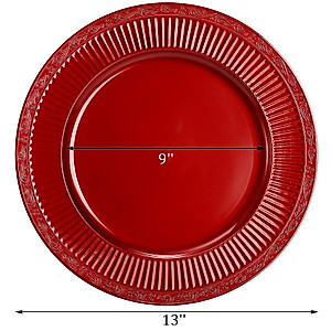 Yesland 12 Pack Charger Plates with Hammered Rim, 13 Inch Plastic Red Charger Round Decorative Dinner Chargers, Embossed Charger Serving Plates for Wedding, Dinner Parties, Tabletop