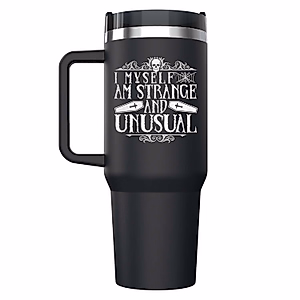 shop4ever I Myself am Strange and Unsual Engraved Insulated Stainless Steel Tumbler with Handle, Lid, and Straw 40 oz. (Black)