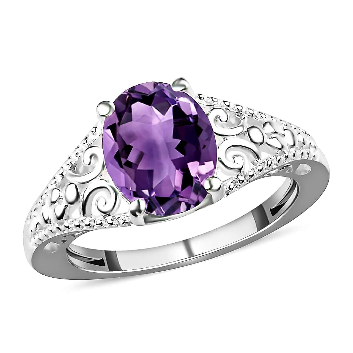 Solitaire Engagement Rings for Women in 925 Sterling Silver - Amethyst February Birthstone Promise Vintage Purple Jewelry Birthday Gifts