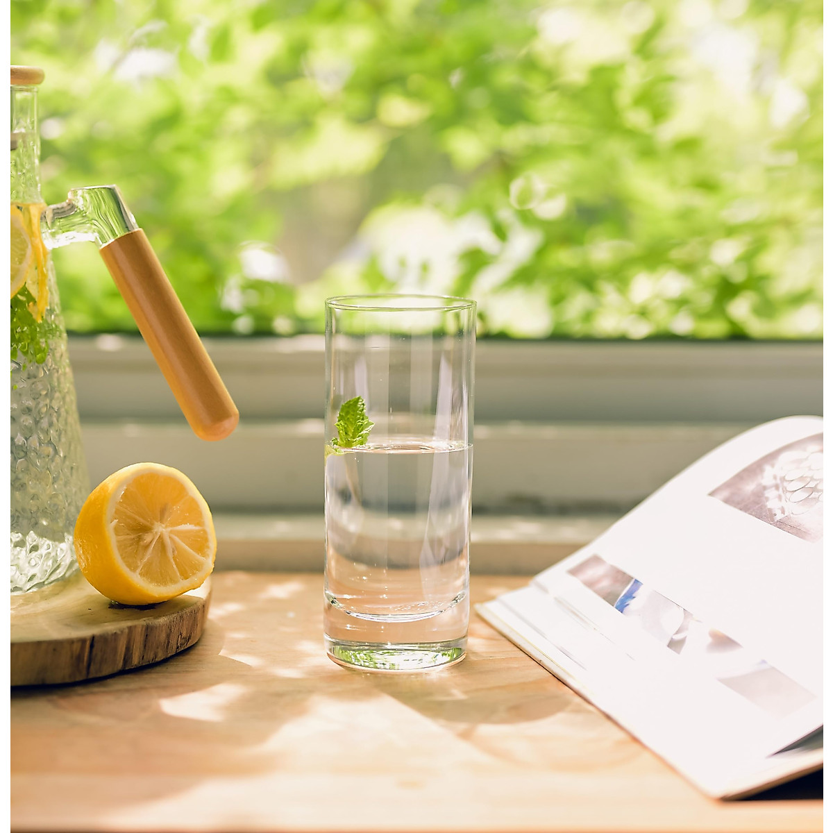 Wlasss Drinking Glasses Set of 6, 13oz Crystal Highball Glasses, Clear Tall Glass Cups,Water Glass for Kitchen, Beer, Juice, Whiskey,Mojito Cocktail Glasses for Bar Glassware