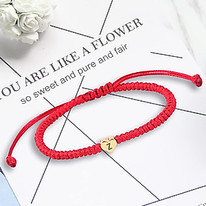 Initial Bracelet Gold Heart Love Charm Initial Bracelet Red Initial C Letter Bracelets Handmade Adjustable Rope Bracelets for Girls Boy Mom Birthday Gifts (C)