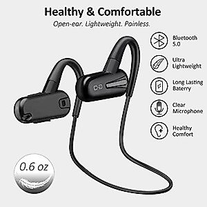 Open Ear Wireless Headphones, Air Conduction Open Earbuds with Clear Mic for Call, Quality Sound Extra Lightweight Comfortable & Healthy Wearing, for Outdoor Sport Gym Work, Bluetooth 5.0, CGS-B6