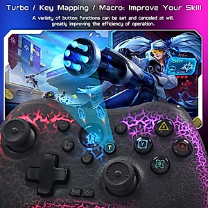 Joso Wireless Controller, Phone Controller for Gaming RGB Light, Game Controller for Switch/PC/iPad/Tablet/Android/iPhone Game Controller with Phone Clip, Custom Buttons, Macro, Turbo, Dual Vibration