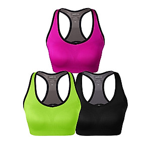 Match Racerback Sports Bras for Women – Padded Seamless Strappy Workout Tops for Yoga Gym Runing Fitness Sports Bras (1 Pack of 3(Black-Green-Plum), Small)