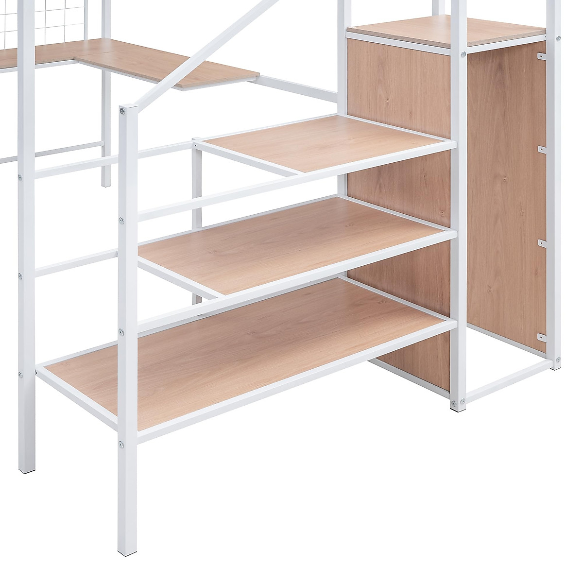 DNYN Stairway Full Size Loft Bed with Desk(L Shaped) & Storage Shelves & Wardrobe Design for Kids/Teen/Adults,Sturdy Metal Bedframe w/Safety Guardrails,Super Save Space & No Box Spring Needed, White