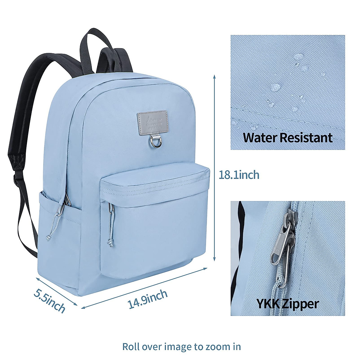 SIMTOP Casual Daypack Backpacks School Bookbag, Lightweight Travel Backpack Durable Polyester Fabric for School Work Travel, YKK Zipper Water Resistant Daypack.Black Backpacks