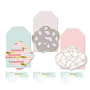 Desecraft 24pcs Gold Foil Paper Pretty Gift Tags Hang Tags Decorative with Ribbons Strings Holes for Wedding Birthday Holiday Thanks Presents Bottle Bag
