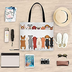 visesunny Women's Large Canvas Tote Shoulder Bag Standing Small Dog Top Storage Handle Shopping Bag Casual Reusable Tote Bag for Beach,Travel,Groceries,Books