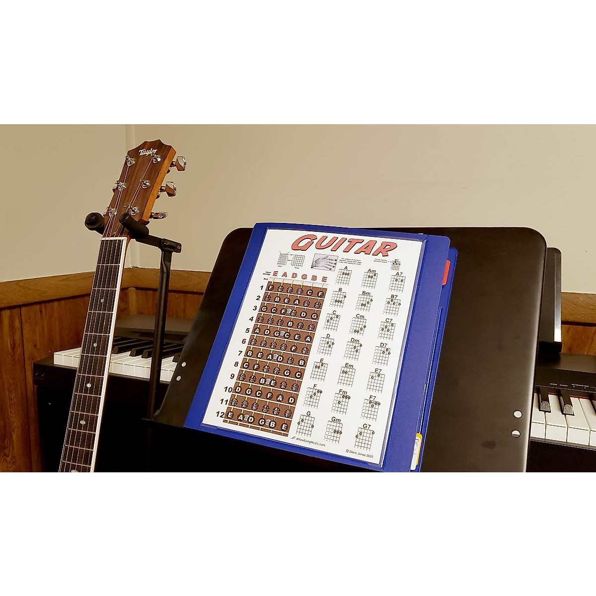 Laminated Guitar Fretboard & Chord Chart - Easy Instructional Poster for Beginner 8.5"x11" | A New Song Music